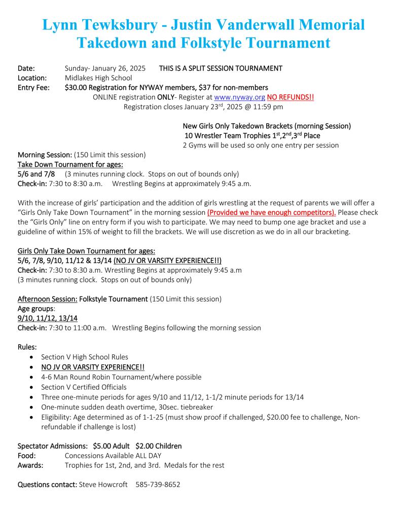 Midlakes presents the Lynn Tewksbury - Justin Vanderwall Memorial ...