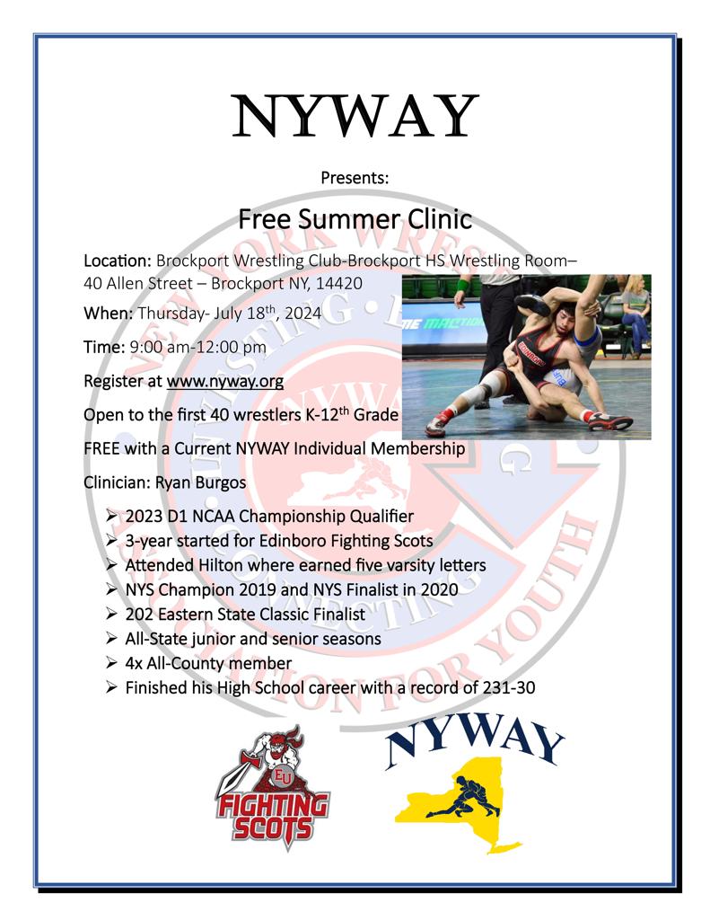 NYWAY presents a free wrestling clinic with Ryan Burgos @ Brockport ...