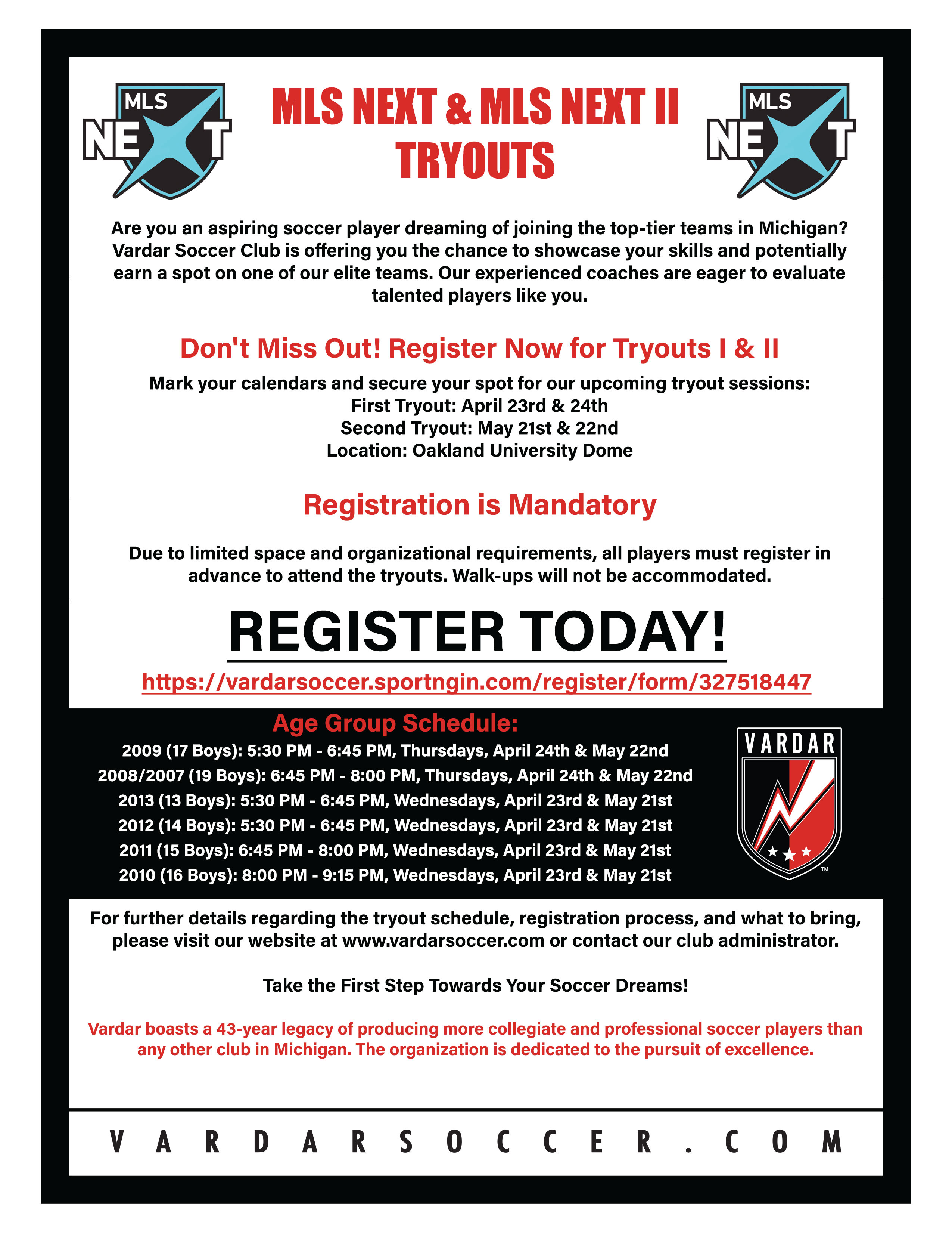 Welcome | Vardar MLS Next Tryout Registration 2025/2026 | Vardar Soccer