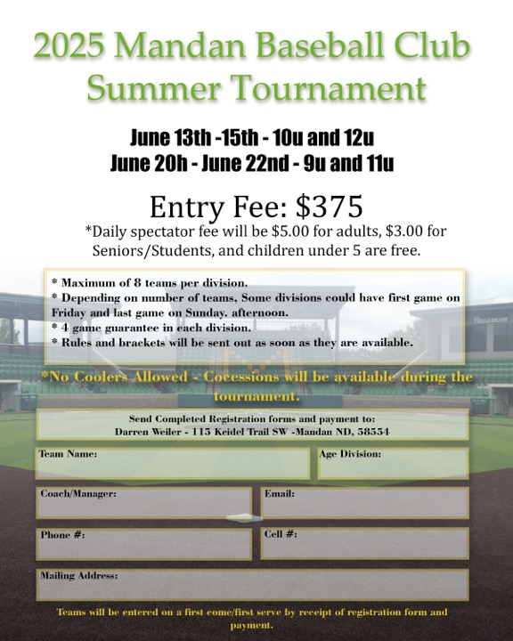 2025 Mandan Baseball Club Tournaments