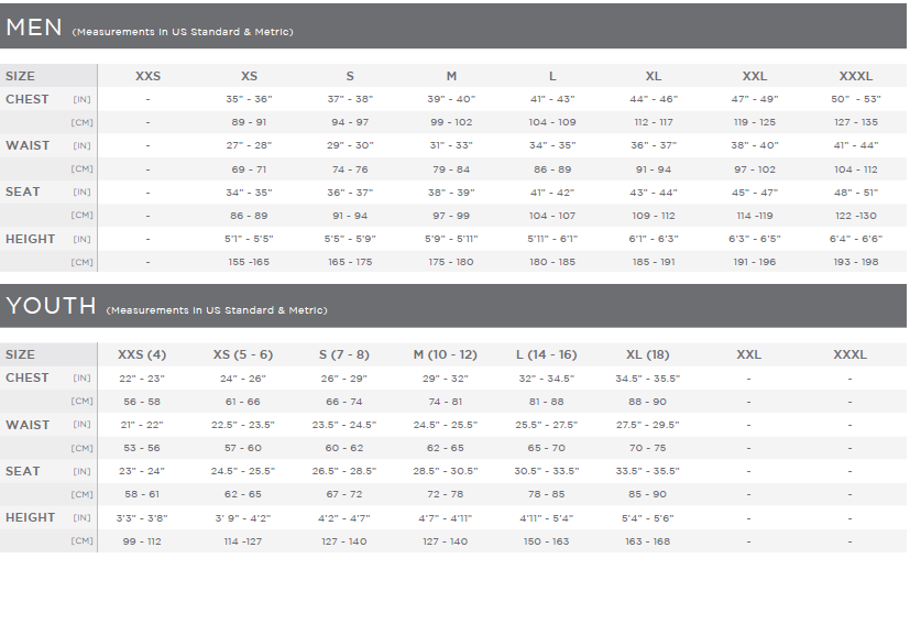 STORE | EQUIPMENT SIZING CHARTS