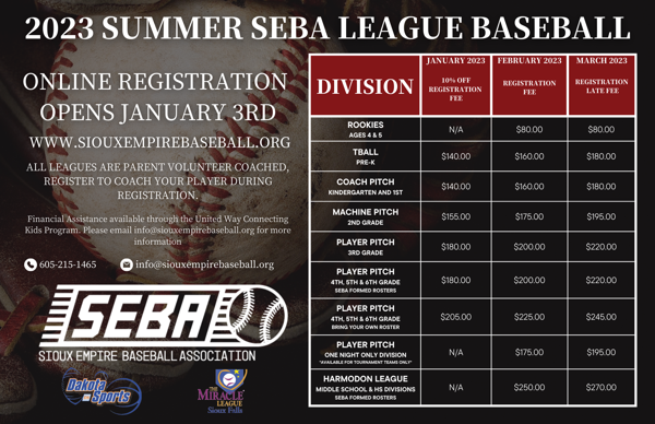 SEBA LEAGUE REGISTRATION OPEN