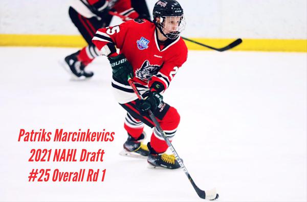 Patriks Marcinkevics selected in 1st round of NAHL Draft 2021