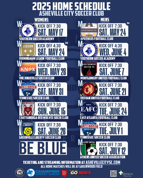 2025 Asheville City SC Schedule Announced