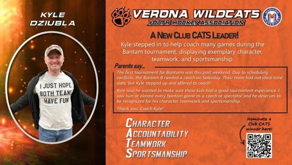 Congrats Coach Kyle - Club CATS Leader!