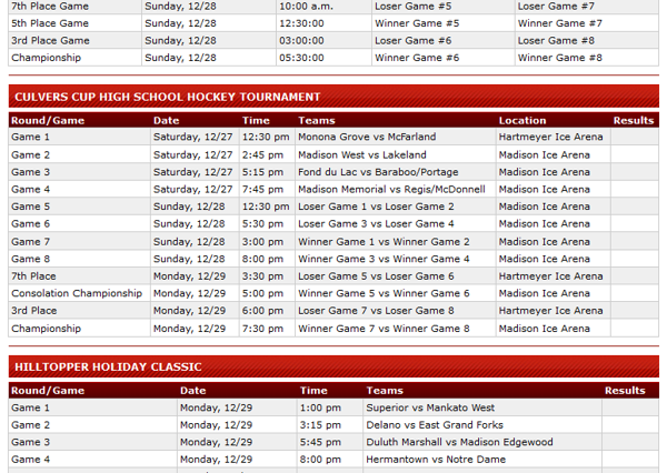 Holiday Tournaments