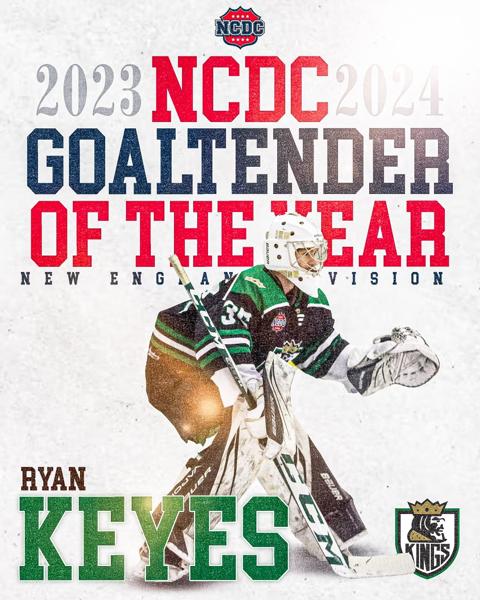 Ryan Keyes named NCDC New England Division Goaltender of the Year!