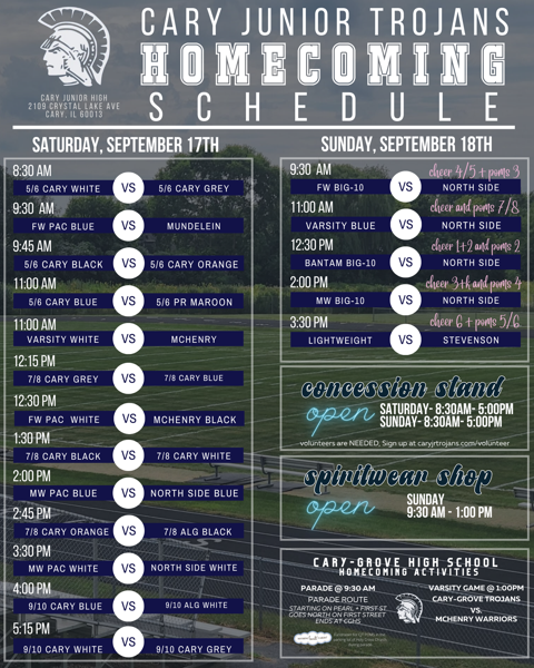2022 CJT Homecoming Schedule