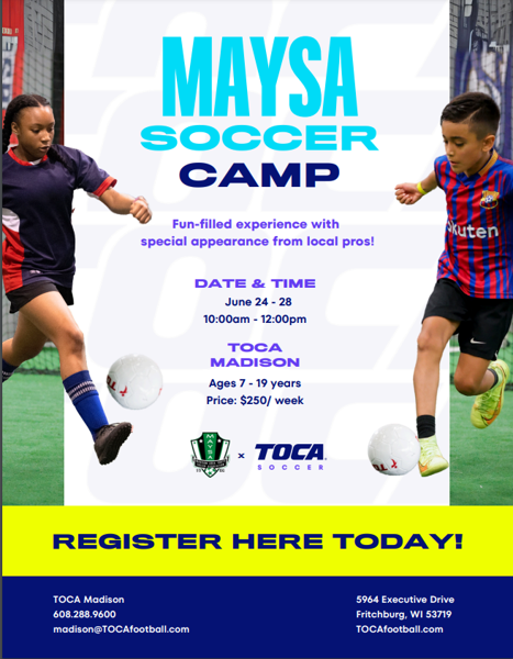 Toca + MAYSA Youth Soccer Camp coming June 24th - 28th
