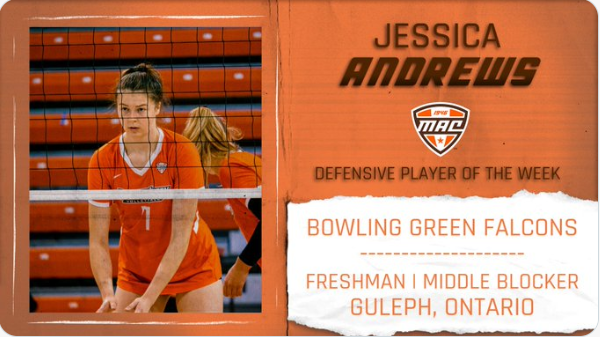 Alumni Watch. Jessica Andrews #7 MAC Player of the Week!