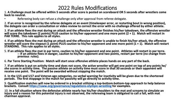 2022 Rules Modifications