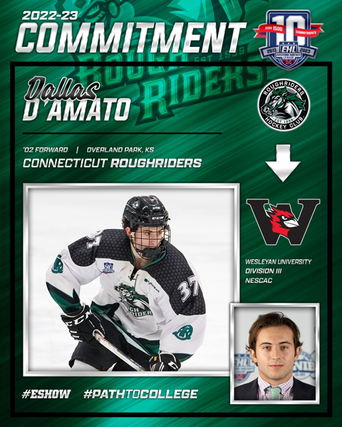 CT RoughRiders EHL’s Dallas D’Amato commits to Wesleyan University for ...
