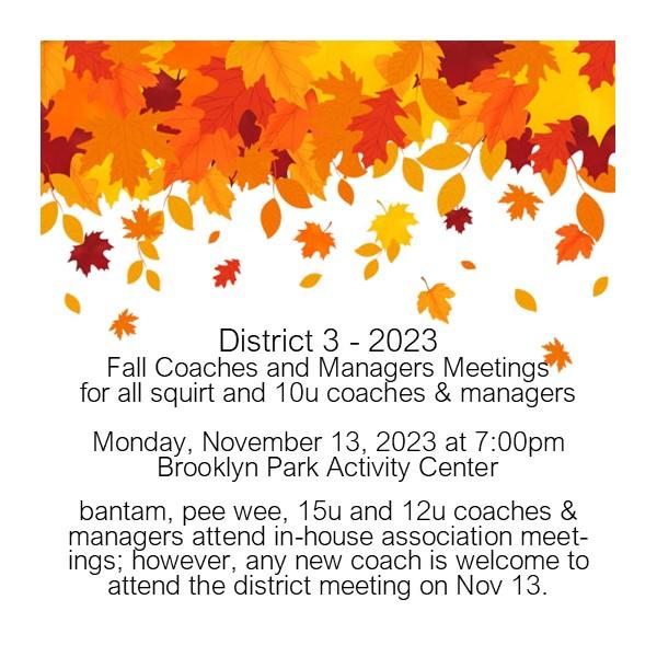 Fall 2023 Coaches and Manager Meetings