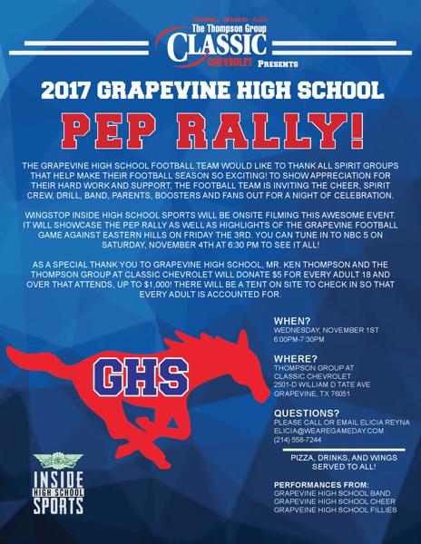 SAVE THE DATE Wednesday NOV. 1: Community Pep Rally