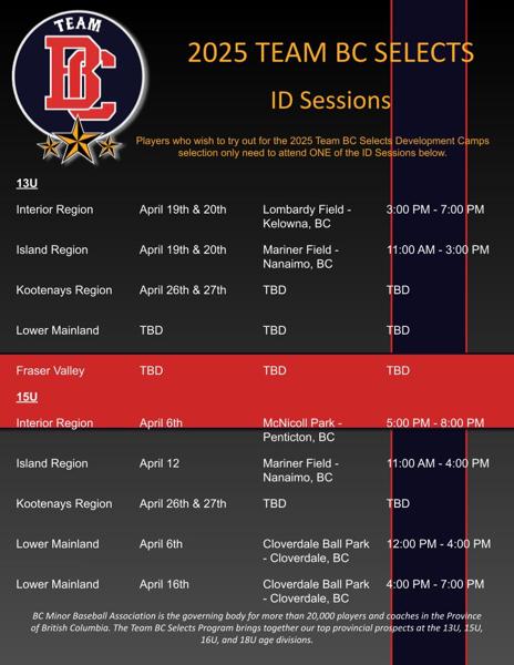 2025 TEAM BC SELECTS ID SESSIONS ANNOUNCED