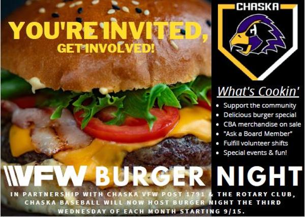 VFW Burger Night Wednesday, 8/17: