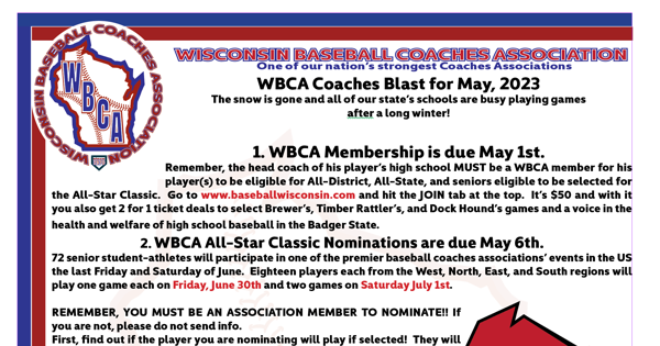 WBCA May 2023 News Blast!