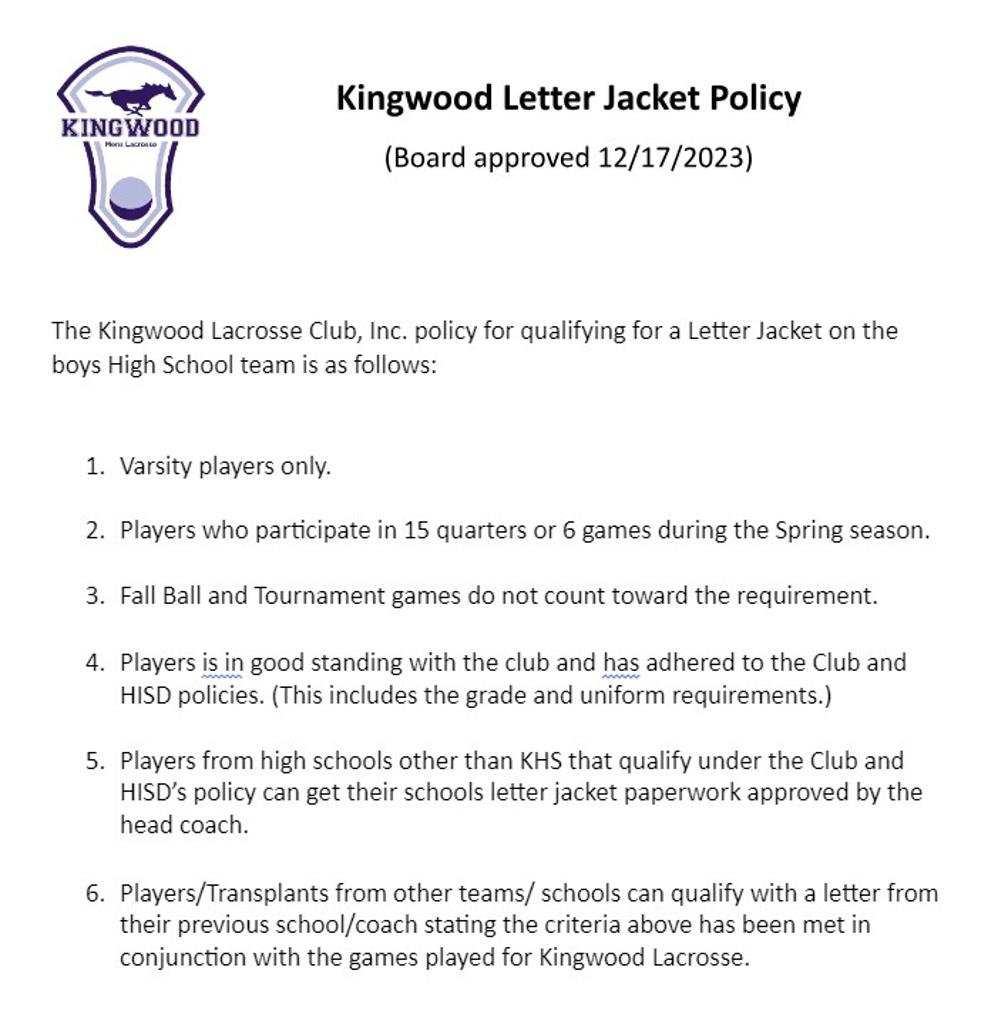 Letter Jacket Policy