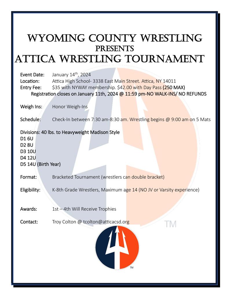 Wyoming County Wrestling presents Attica Wrestling Tournament