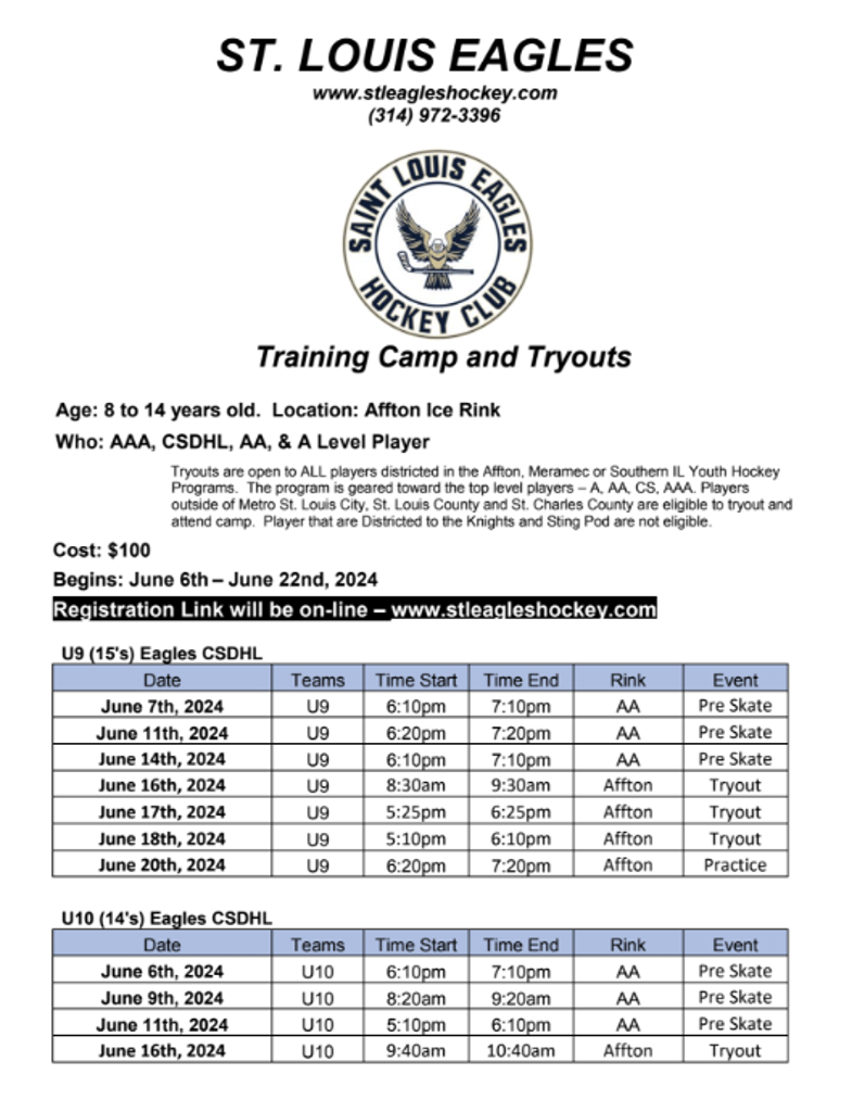 Welcome | 2024-25 St. Louis Eagles Training Camp and Tryouts | Affton ...