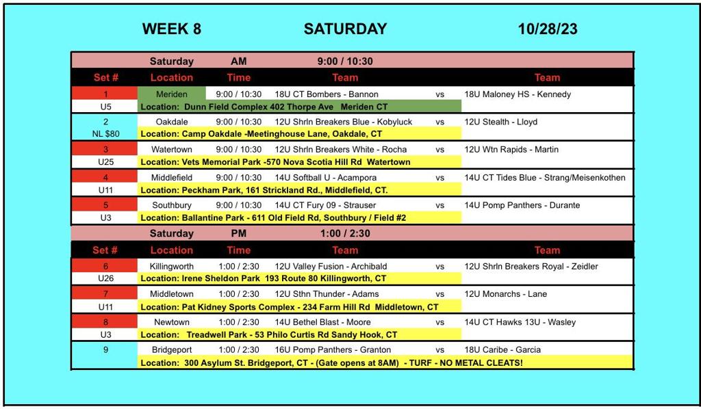 Previous Weeks Game Schedules
