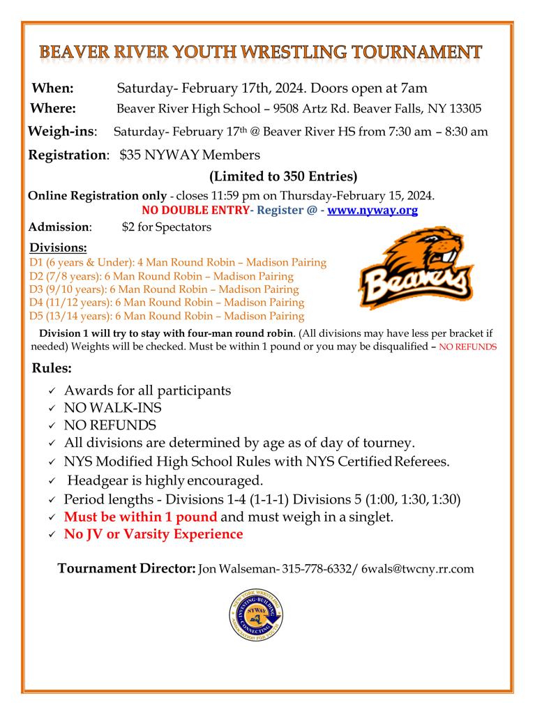 Welcome | 2024 Beaver River Youth Wrestling Tournament | New York ...