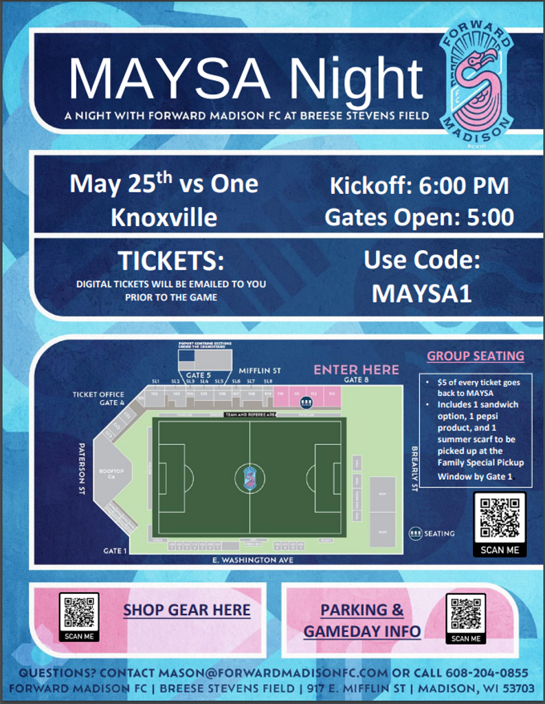 Forward Madison FC offers MAYSA Fundraiser Night