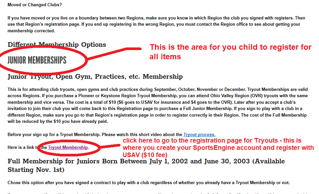 Tryout Information and Links