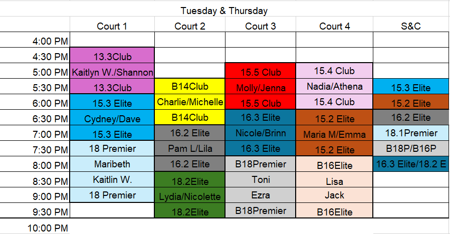 Practice Schedule