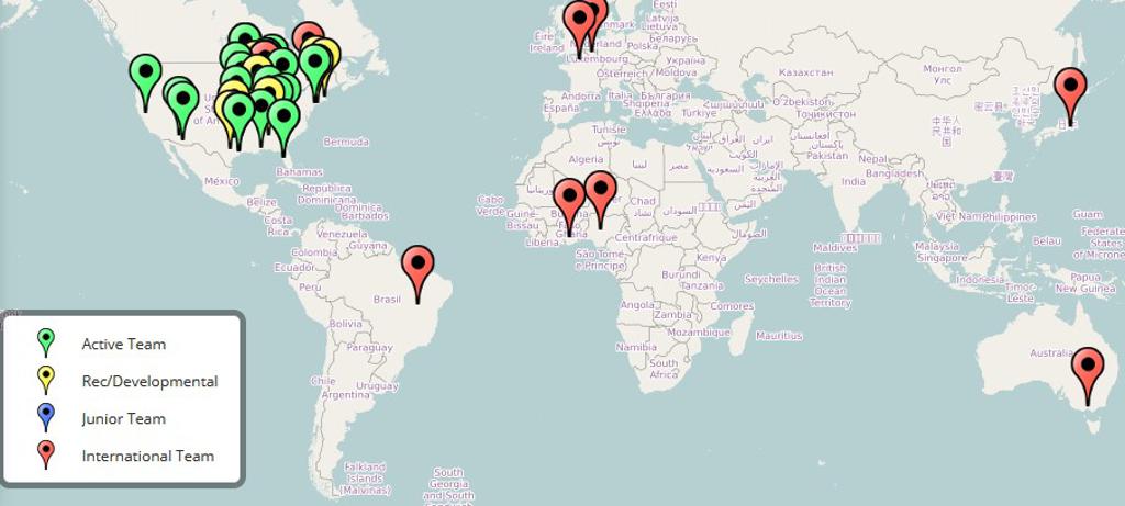 World Map Wheelchair Softball Teams