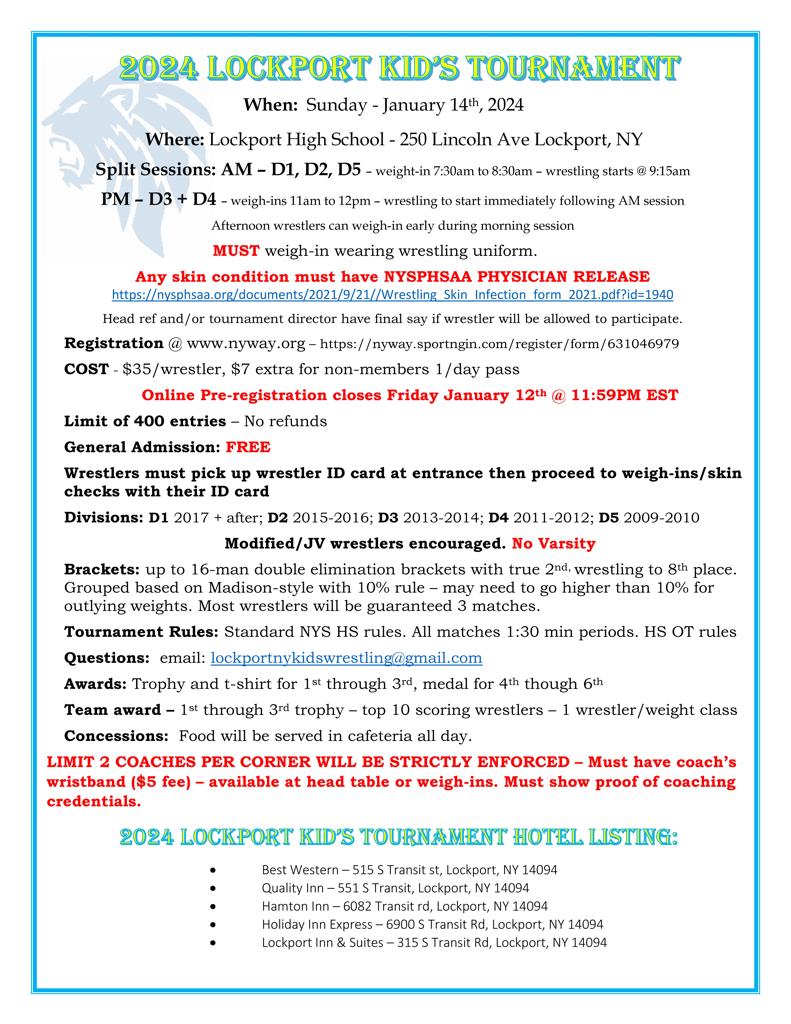 Welcome | 2024 Lockport Kids Wrestling Tournament | New York Wrestling ...