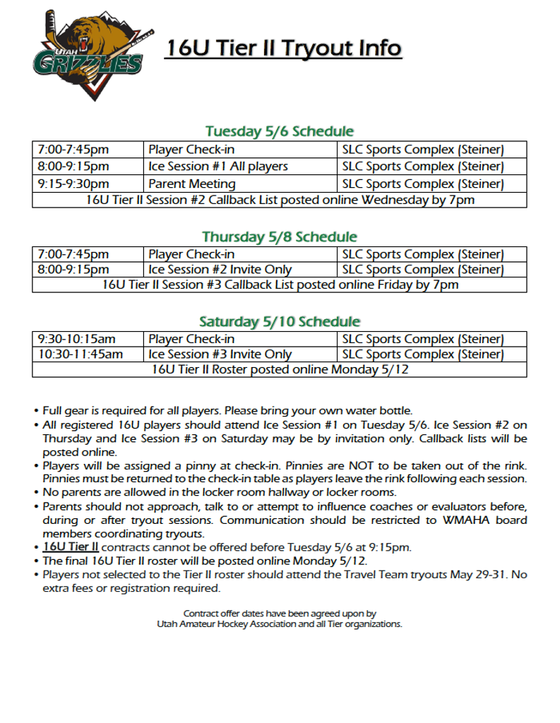 14U/16U/18U Tryout Information