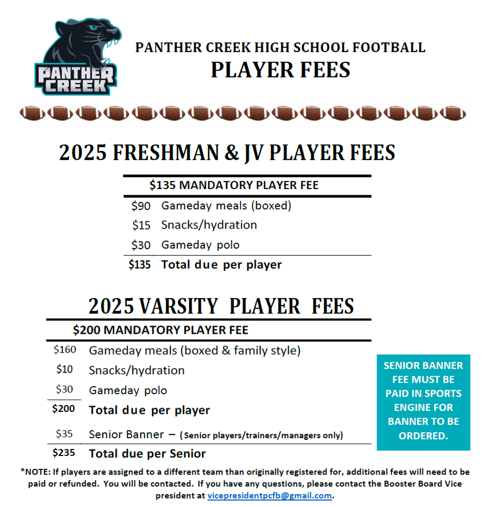 PCHS Player Registration and Fees