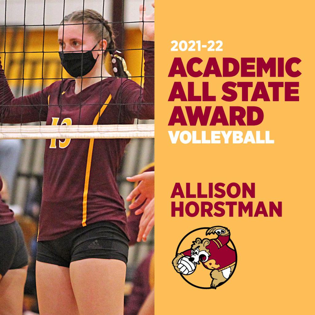 Volleyball player Allie Horstman Earns Academic All State Award