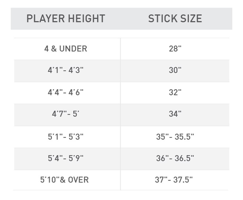 Hockey Stick Size Chart