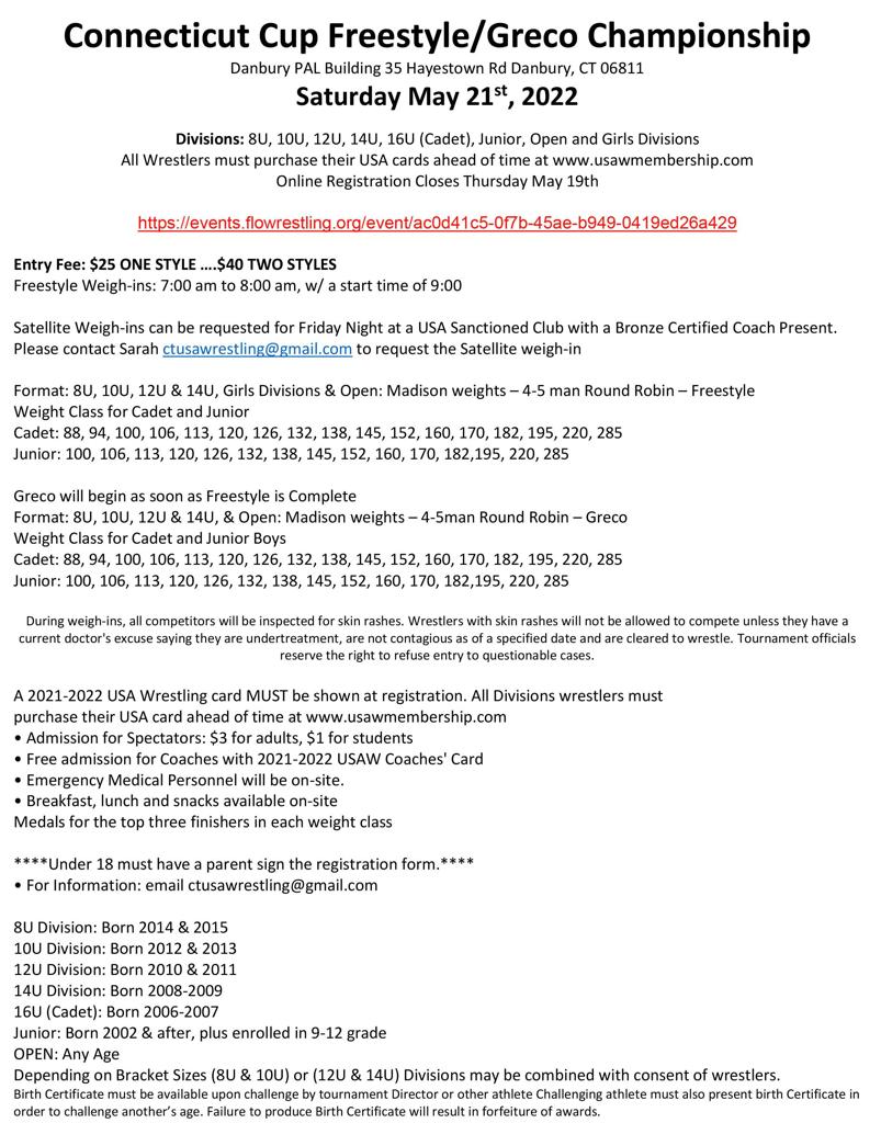 Connecticut Cup Freestyle/Greco Championships