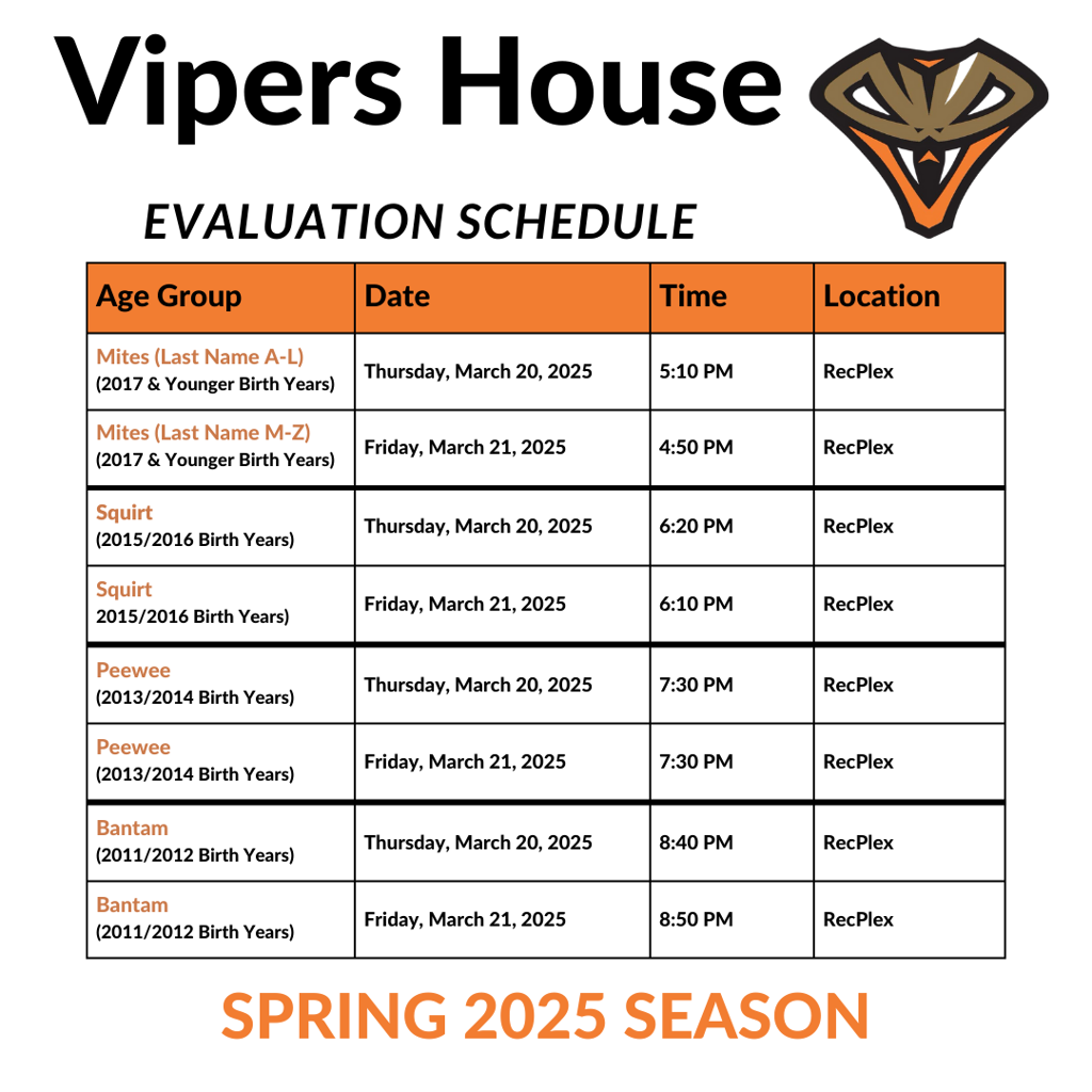 Welcome | 2025 Spring Vipers House Registration | RecPlex Ice Arena