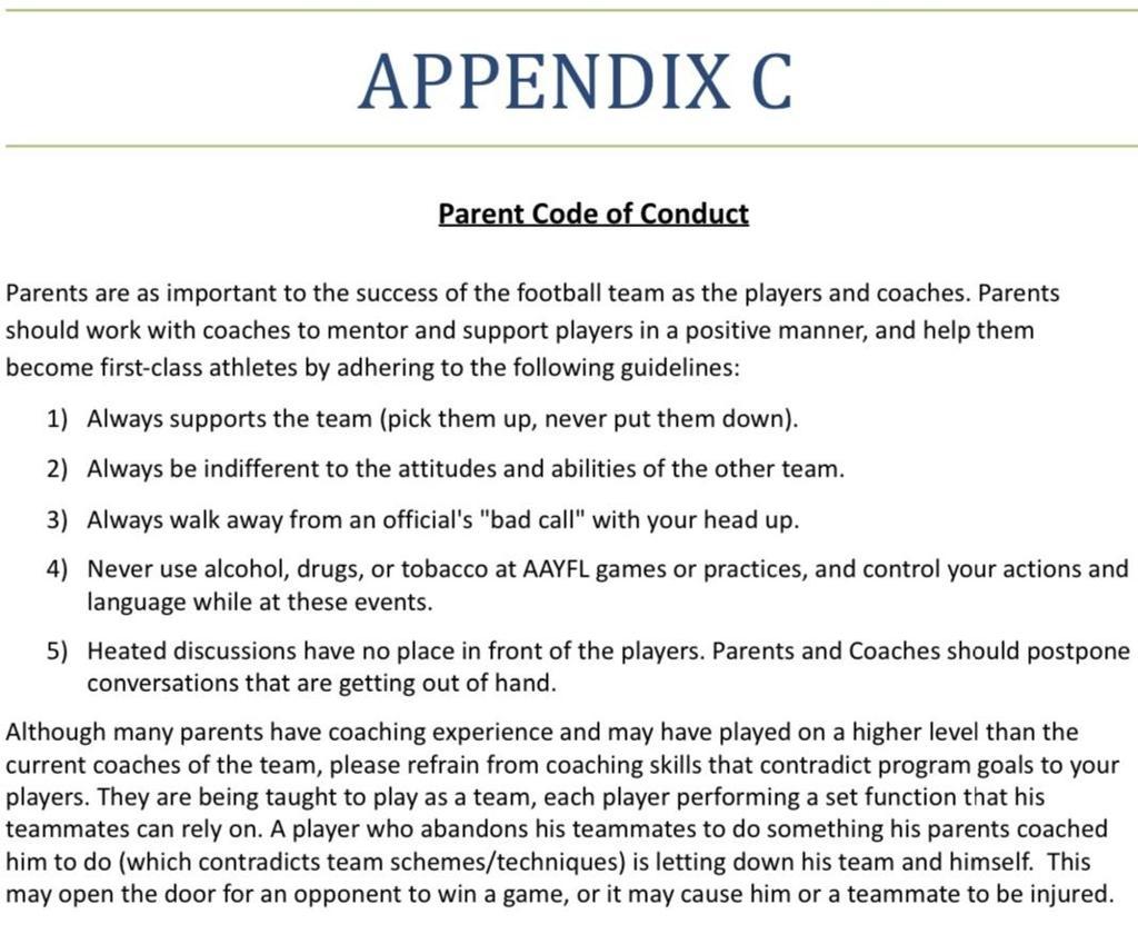 AAYFL Parent Code of Conduct