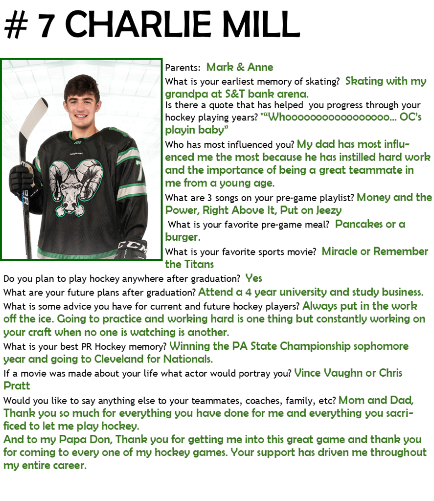 Senior Spotlight, Charlie Mill #7
