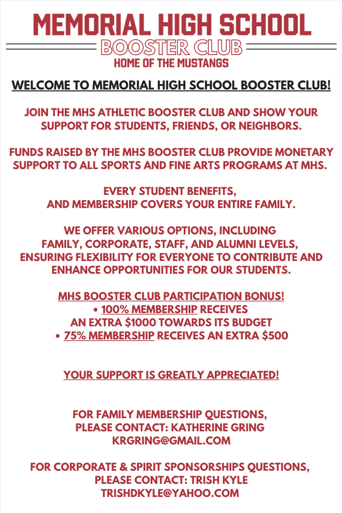 Welcome To MHS Booster Club 24 25 MHS Booster Club Membership