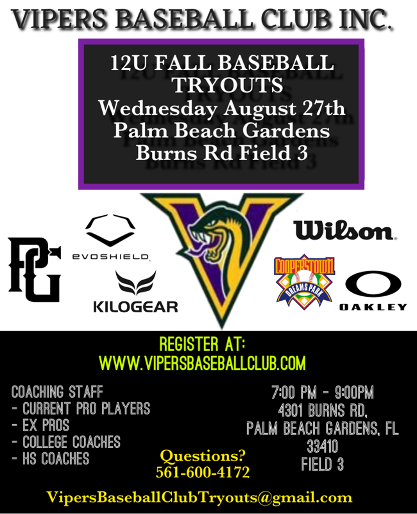 Welcome | Vipers Baseball Club Fall 2025 Tryouts | Vipers Baseball Club