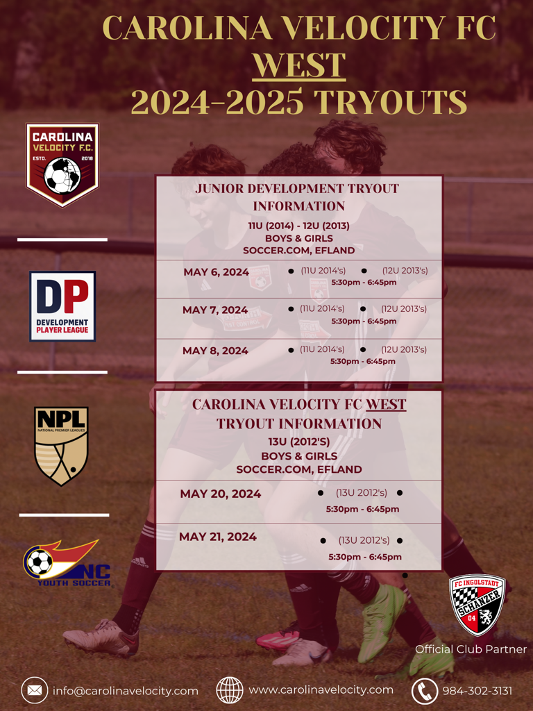 Carolina Velocity FC West Tryouts