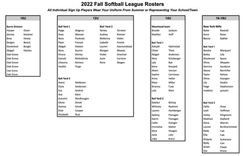 2022 Fall Softball League