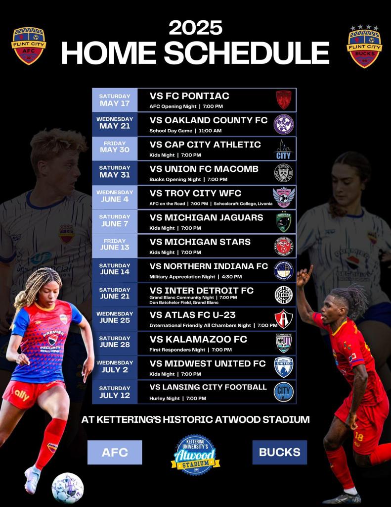 Flint City Bucks & Flint City AFC announce 2025 home schedule