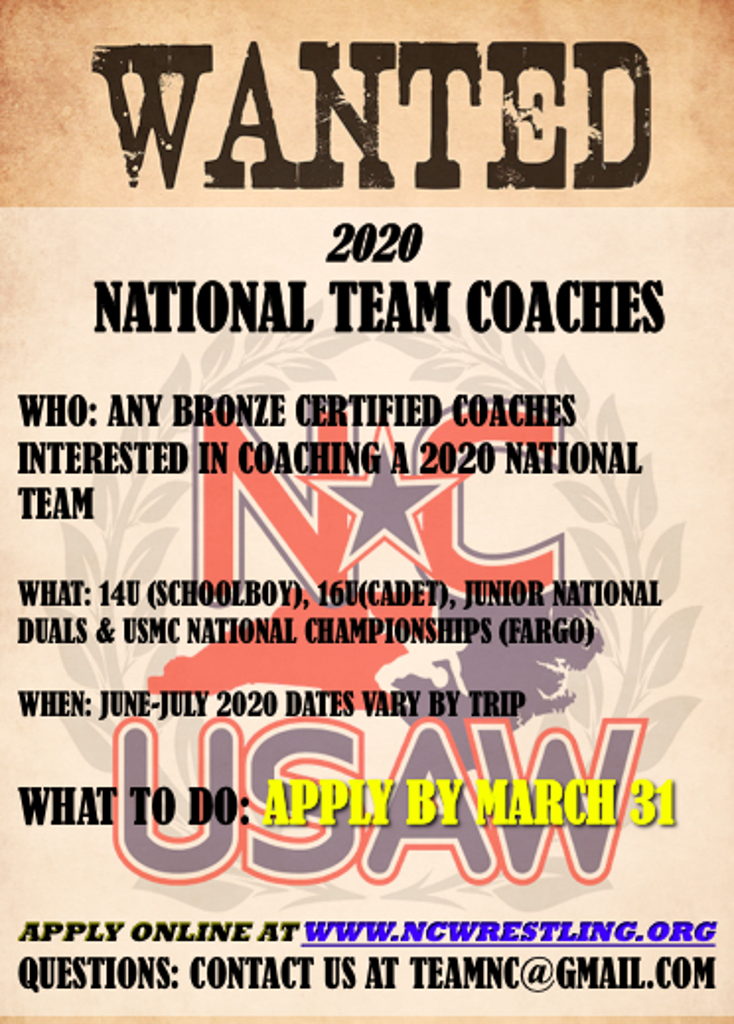 National Team Coaches Wanted