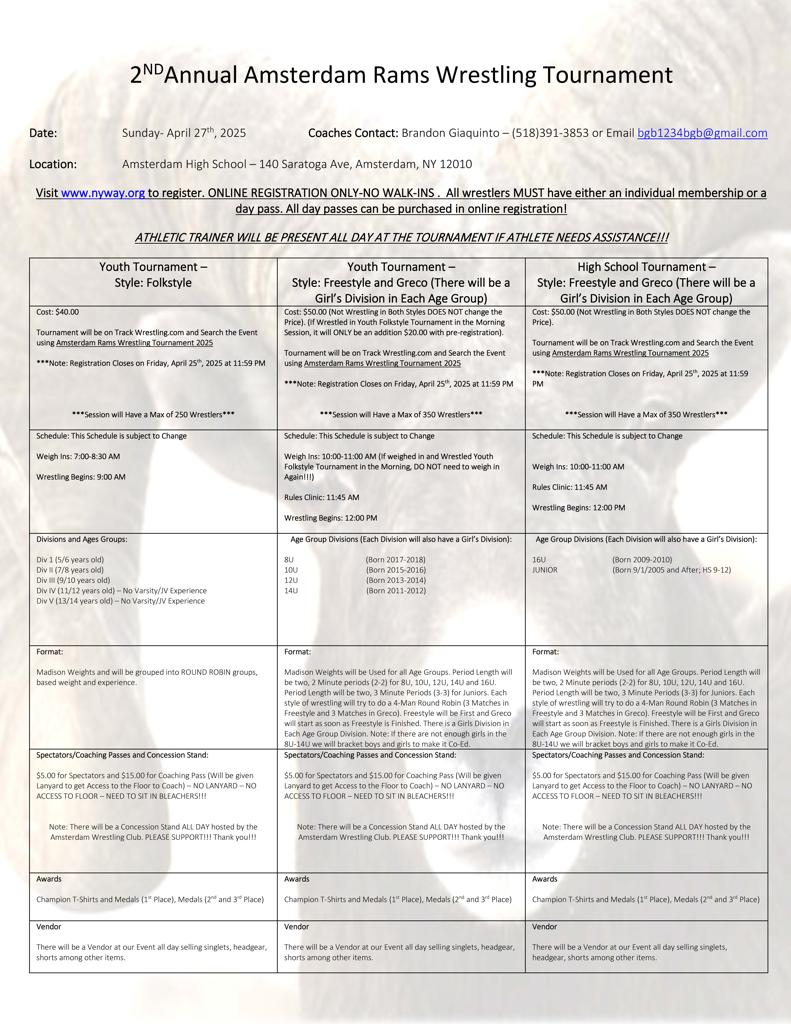 2nd Annual Amsterdam Rams Wrestling Tournament