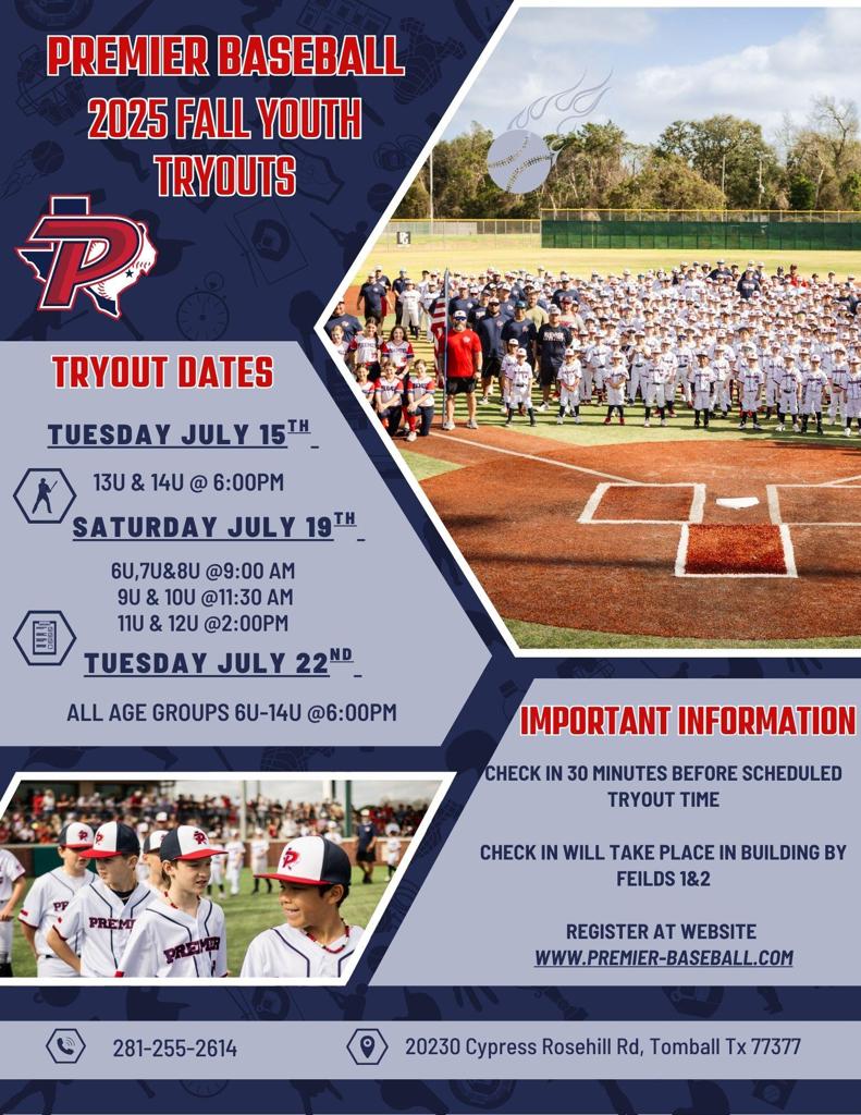 Welcome | 2025 Fall Youth Tryouts | Premier Baseball of Texas Sports ...