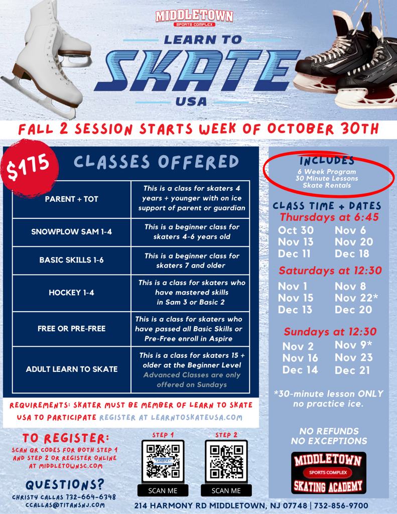 Welcome | Fall 2 Learn to Skate 2025 | Middletown Sports Complex