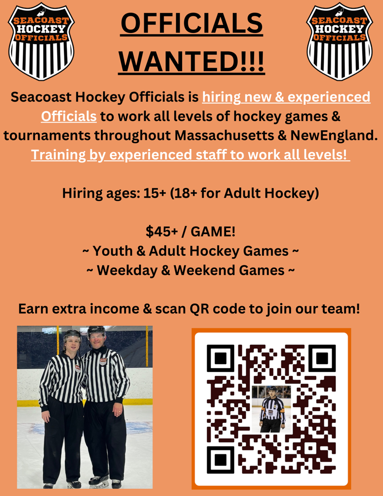 Become a Referee or Scorekeeper for Seacoast Hockey Officials!