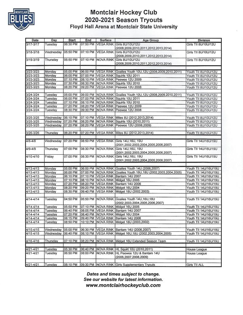 MHC 2020 Tryout Dates Announced